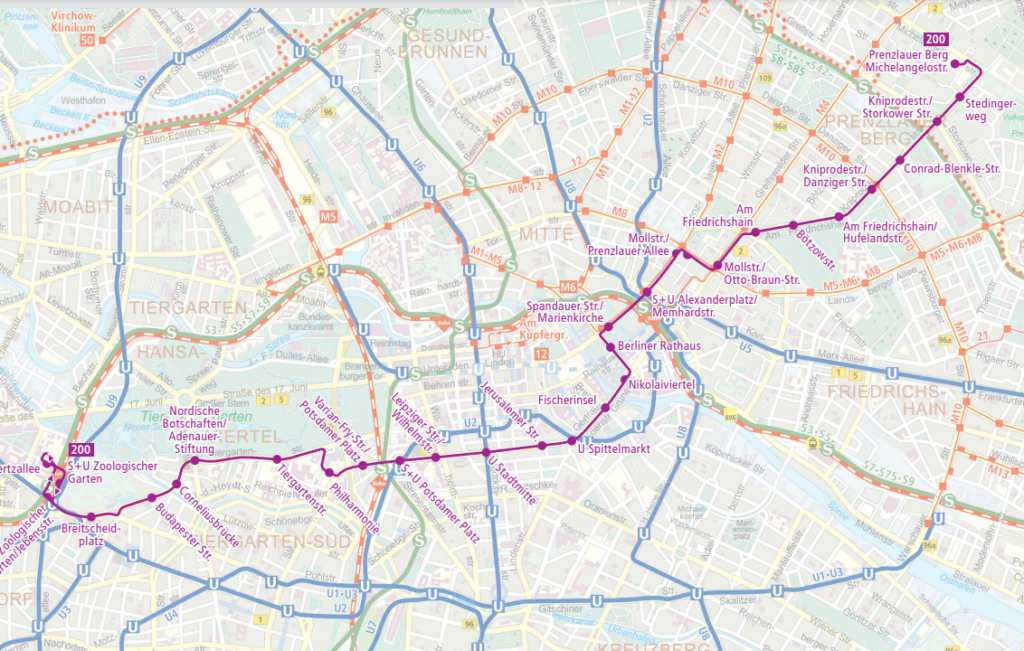 BVG Express bus 200 Zoologischer garden- Michelangelostr in Berlin ...