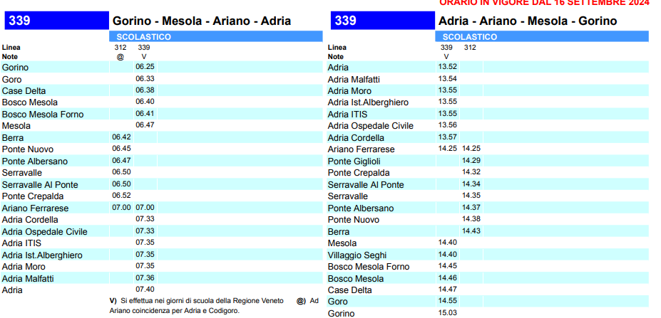 Tper bus Line: 339 Ariano - Gorino Timetables, Route Maps, Schedule ...